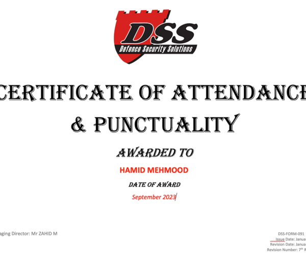 Performace Award Certificate - Security Guards | Defence Security ...